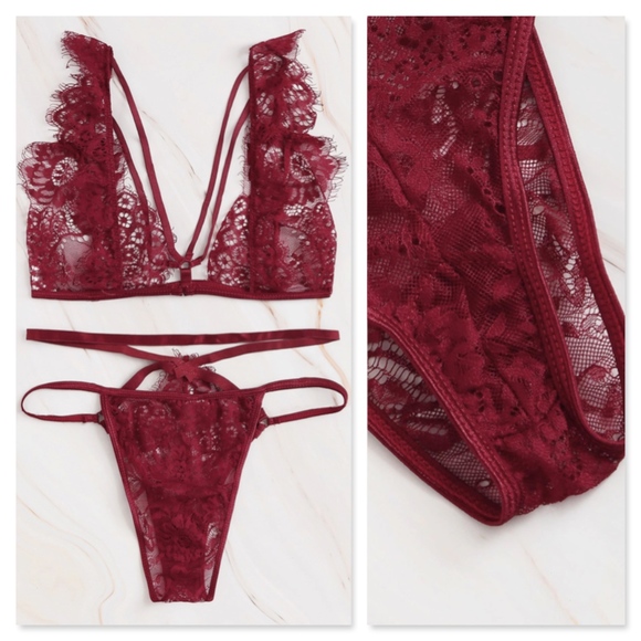 Rouge! | Intimates & Sleepwear | Sexy Deep Red Srappy Lace Lingerie Set ...